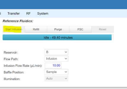 SELECT SERIES Cyclic IMS에서 Reference Fluidics Infusion 버튼이 흐리게 표시됨 ...